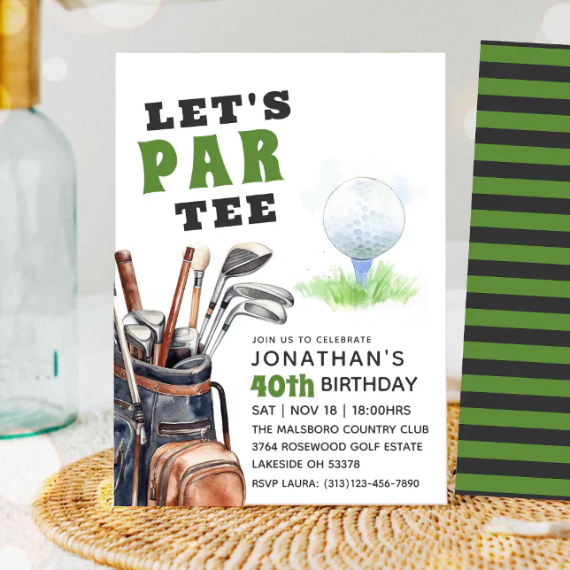 Let's Par-Tee Editable Golf Birthday Invitation | Zazzle