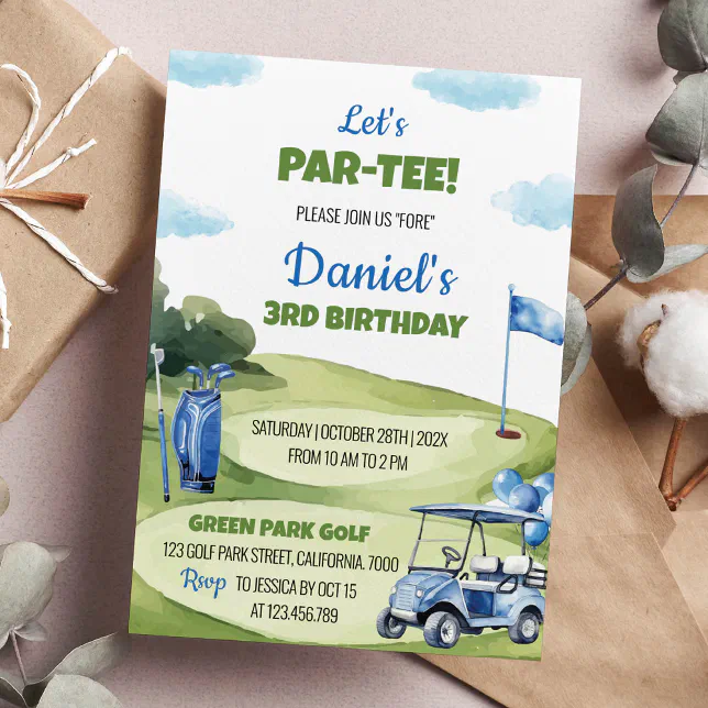 Let's Par-tee Golf Boy Birthday Party Invitation | Zazzle