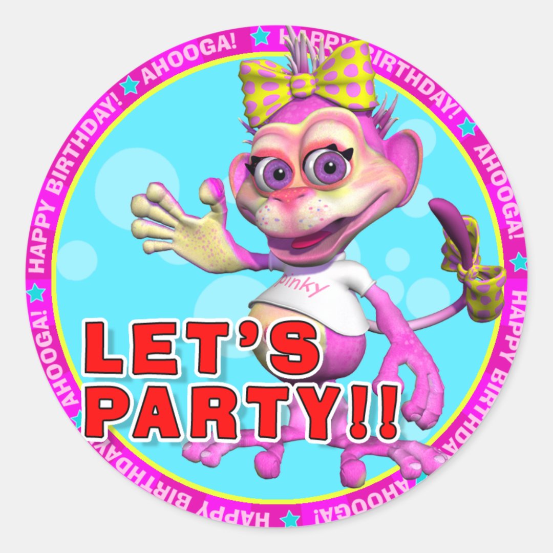 LET'S PARTY!! Birthday Stickers with Pinky | Zazzle