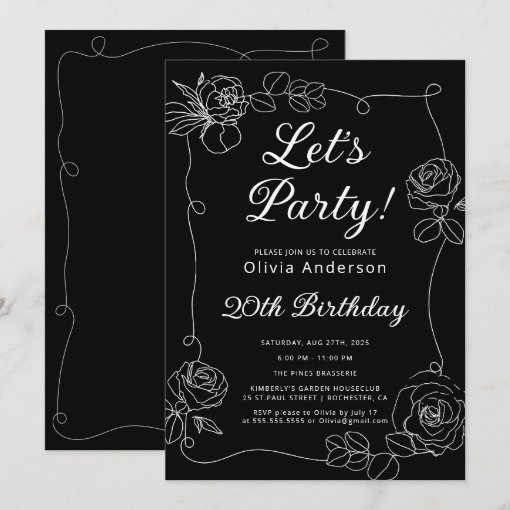 Let's Party Black and White Birthday Invitation | Zazzle