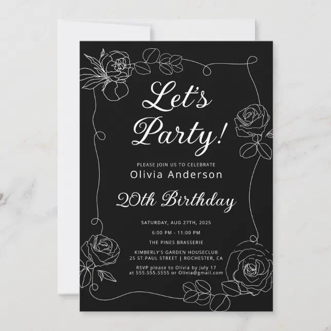 Let's Party Black and White Birthday Invitation | Zazzle