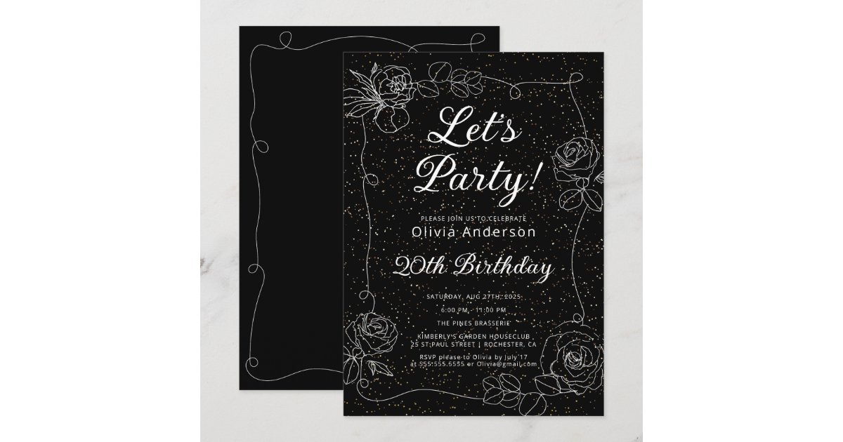 Let's Party Black and White Birthday Invitation | Zazzle