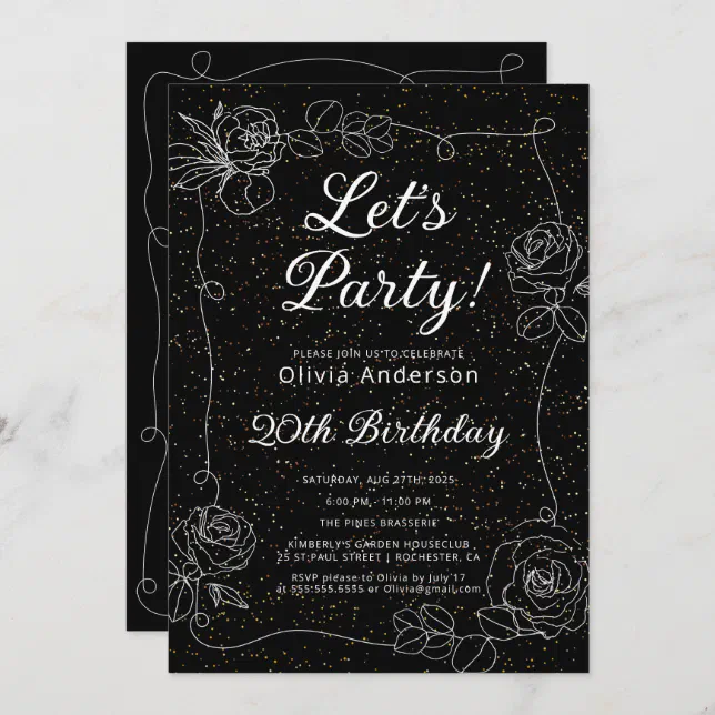 Let's Party Black and White Birthday Invitation | Zazzle