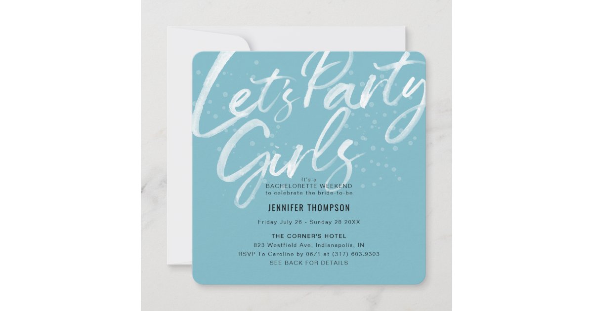 Let's Party Blue Bachelorette Party Invitation | Zazzle