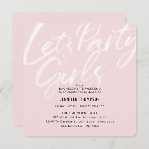 Let's Party Blush Bachelorette Party Invitation | Zazzle