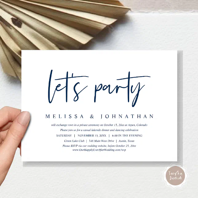 Let's Party, Casual Wedding Elopement Dinner Invitation | Zazzle