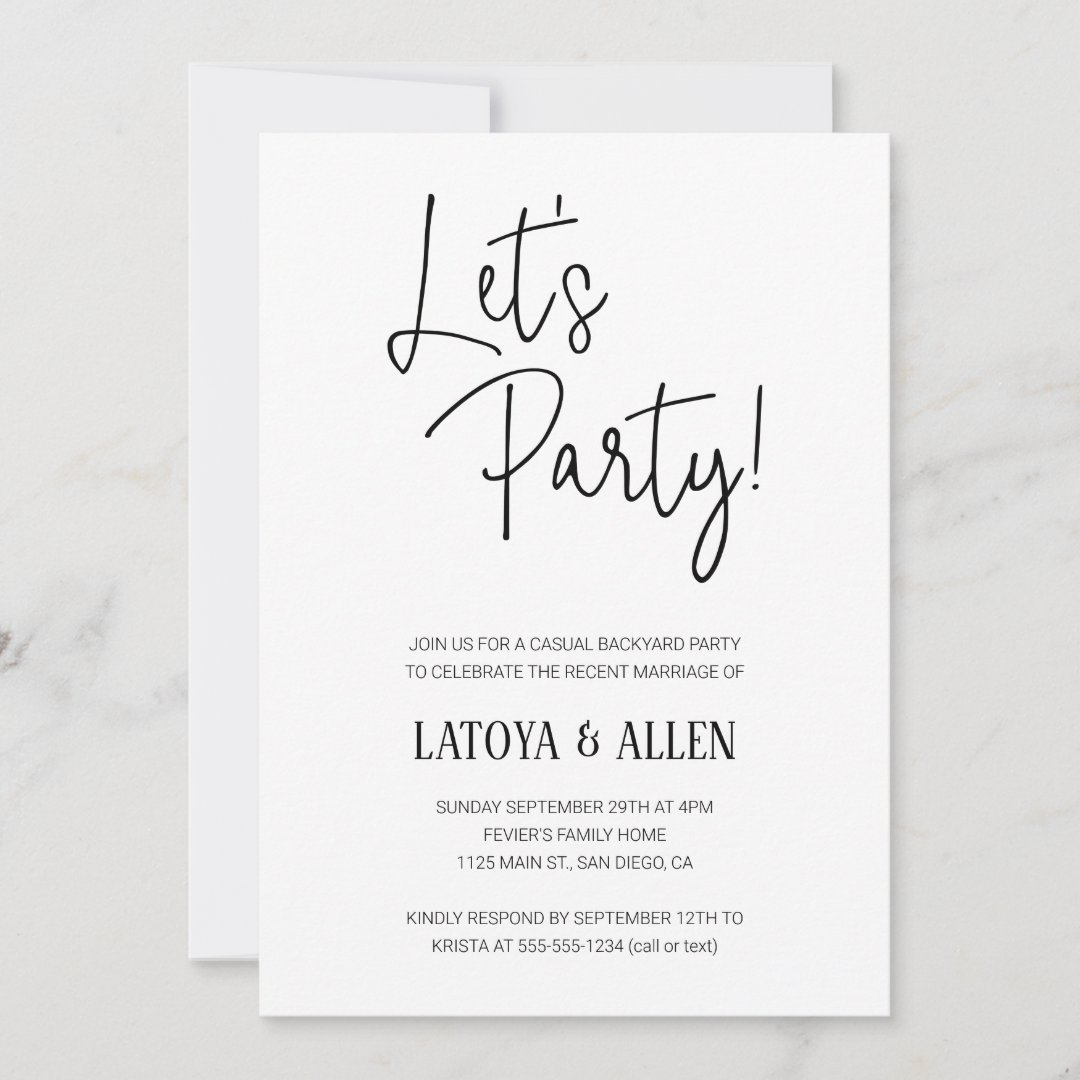 Let's Party Casual Wedding Reception Elopement Invitation | Zazzle