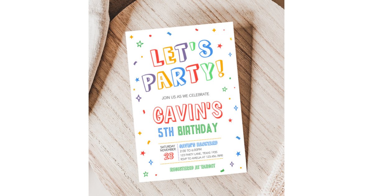 Let's Party Colorful Birthday Party Invitation | Zazzle