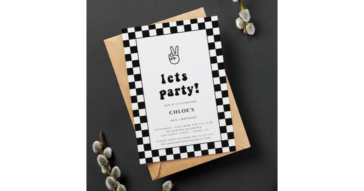 lets party fun checkered birthday invitation | Zazzle