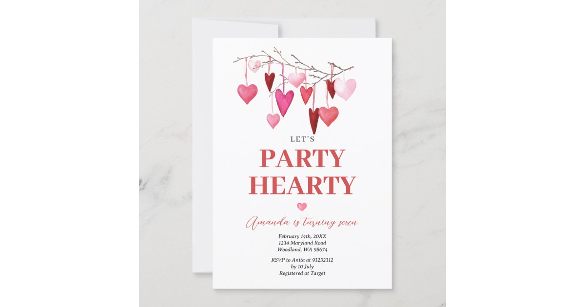 Let's Party Hearty Valentine Balloon Birthday Invitation | Zazzle