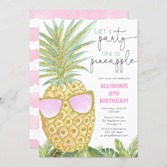 Let's Party like a pineapple girl birthday party Invitation | Zazzle