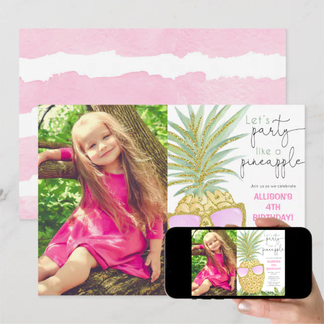 Let's Party like a pineapple girl birthday photo Invitation | Zazzle