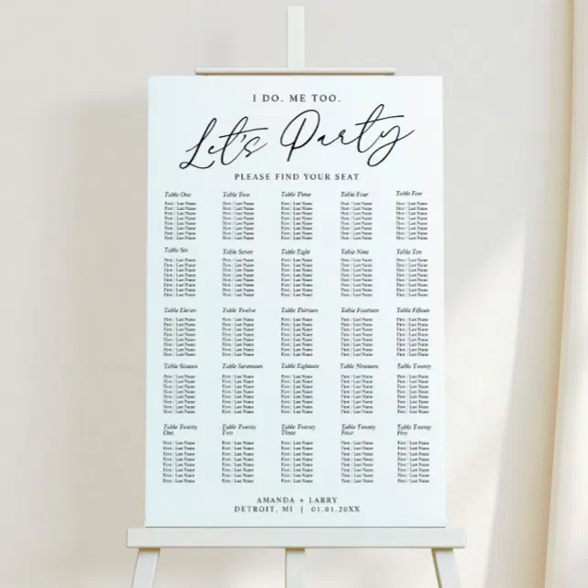 Let's Party Minimalist Wedding Seating Chart Foam Foam Board | Zazzle