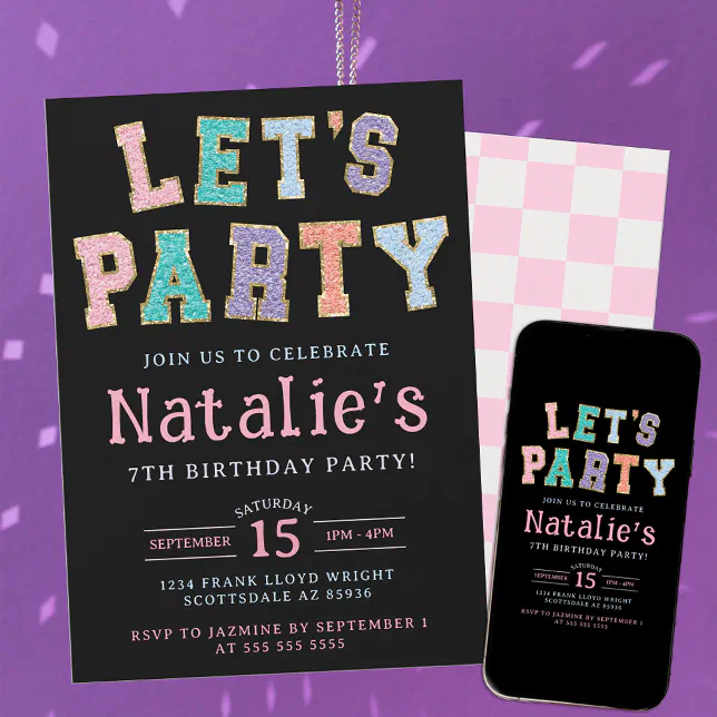 Let's Party Preppy Faux Chenille Birthday Party Invitation | Zazzle