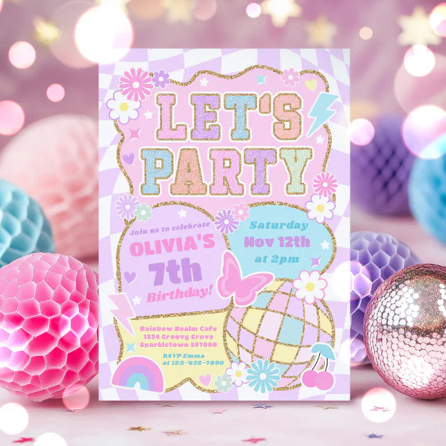 Let's Party Preppy Varsity Fashion Groovy Birthday Invitation | Zazzle
