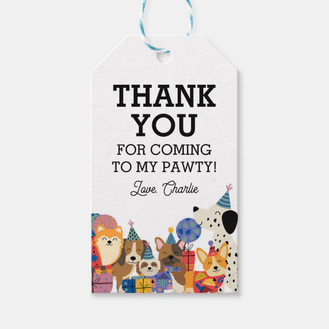 Lets Pawty Dog Puppy Birthday Party Gift Tags | Zazzle