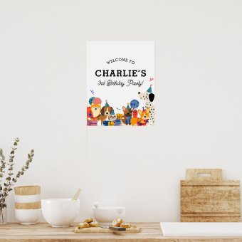 Lets Pawty Dog Puppy Birthday Party Welcome Poster | Zazzle