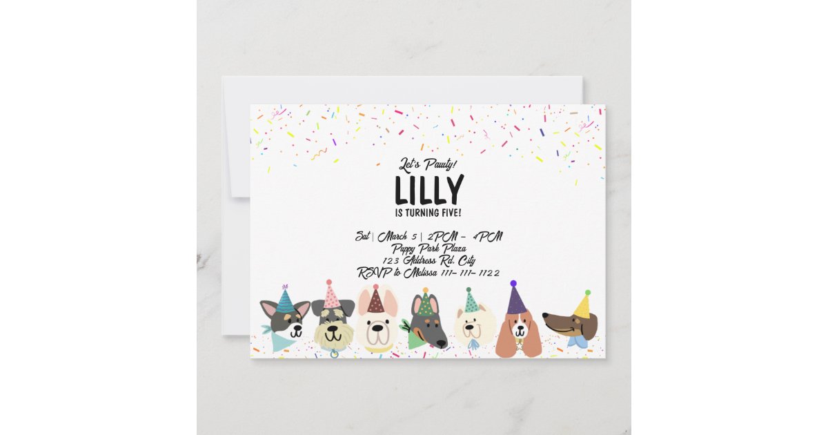 Let's Pawty, Party Dogs Confetti Birthday Invitation | Zazzle