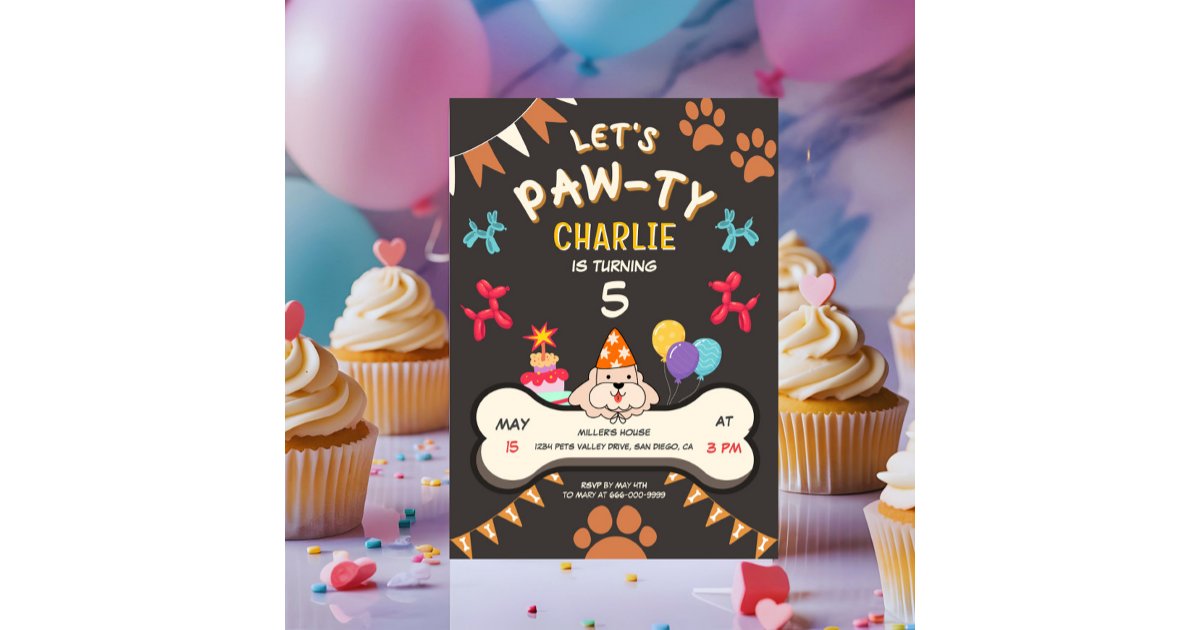 Lets Pawty Puppy Dog Birthday Party Invitation | Zazzle
