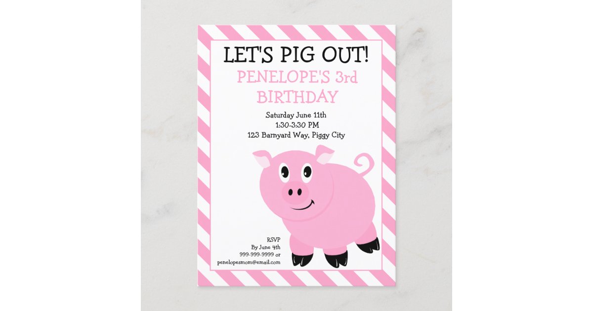Let's Pig Out Birthday Party Postcard Invitation | Zazzle