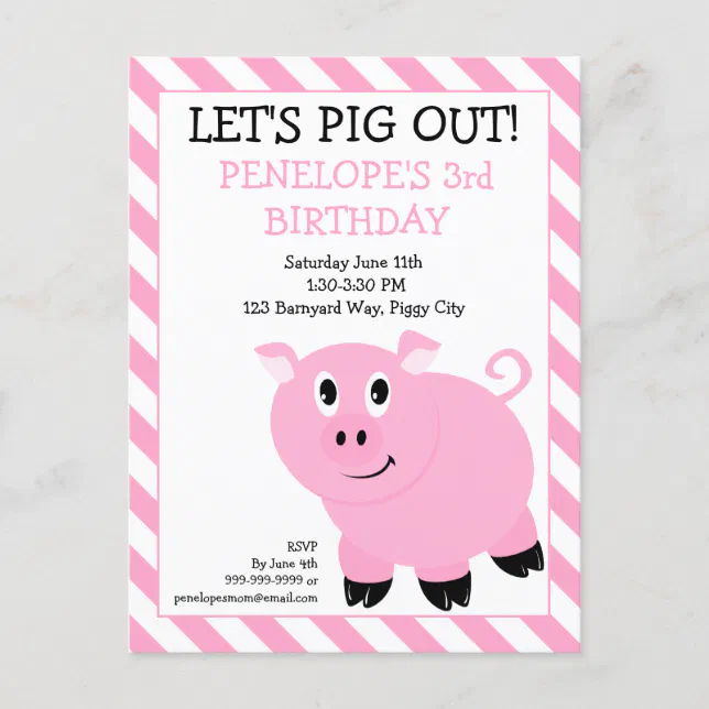 Let's Pig Out Birthday Party Postcard Invitation | Zazzle