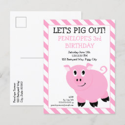 Let's Pig Out Birthday Party Postcard Invitation | Zazzle