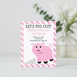 Let's Pig Out Birthday Party Postcard Invitation | Zazzle