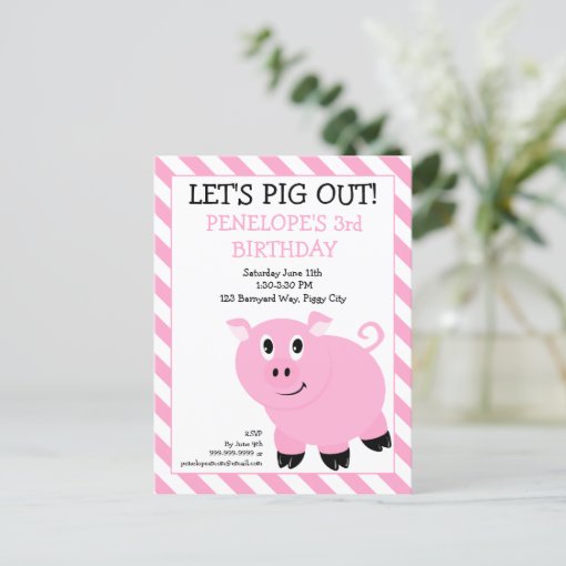 Let's Pig Out Birthday Party Postcard Invitation | Zazzle
