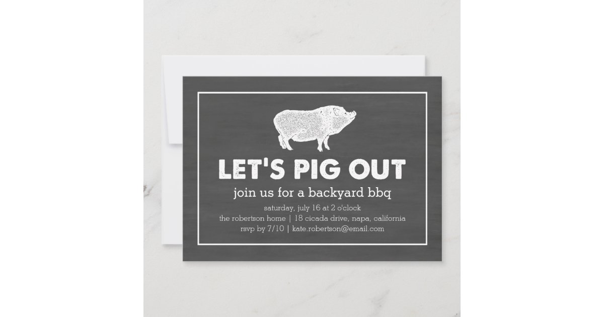 Let's Pig Out | Chalkboard Black & White BBQ Invitation | Zazzle