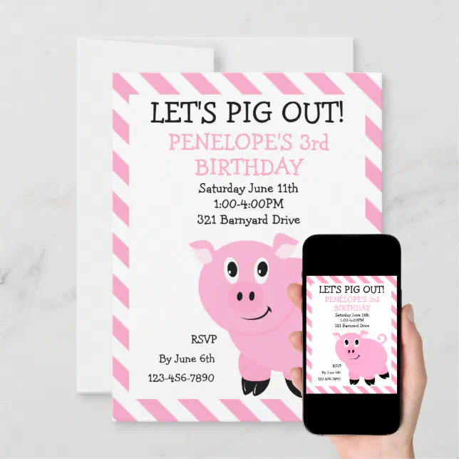 Let's Pig Out Piggy Birthday Party Invitation | Zazzle