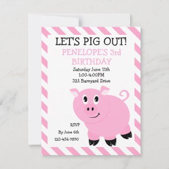Let's Pig Out Piggy Birthday Party Invitation | Zazzle