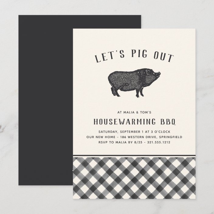 Let's Pig Out | Summer BBQ Housewarming Party Invitation | Zazzle.com
