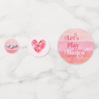 Let's Play Bunco Valentine Heart Dice Watercolor Confetti | Zazzle