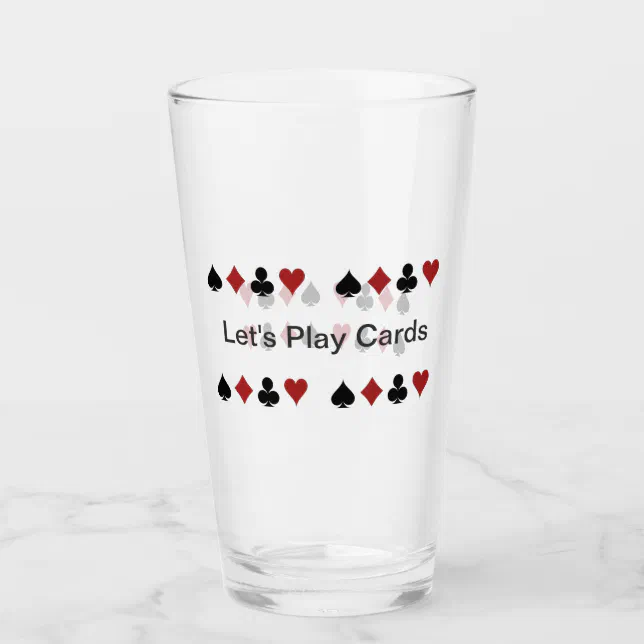 "Let's Play Cards" with Playing Card Symbols Glass | Zazzle