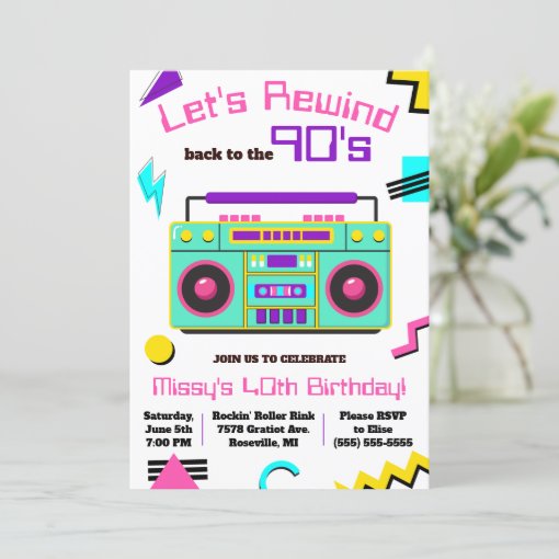 Let's Rewind Back to the 90's Birthday Party Invitation | Zazzle