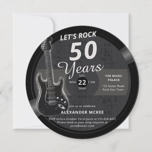 Let's Rock 50 Guitar Music Vintage LP Men Birthday Invitation | Zazzle