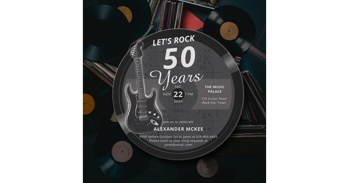 Let's Rock 50 Guitar Music Vintage LP Men Birthday Invitation | Zazzle
