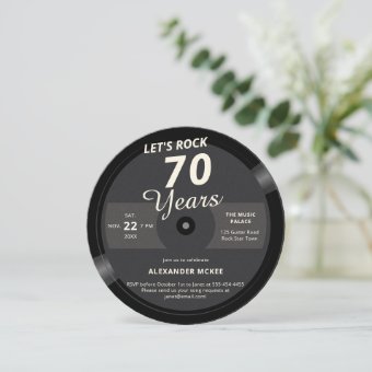 Let's Rock 70 Years Vintage Record Label Birthday Invitation | Zazzle