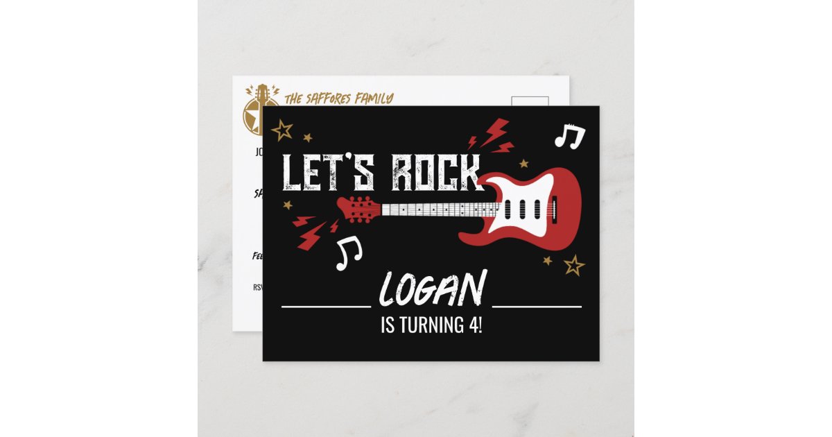 Let's Rock Birthday Music Band Invitation Postcard | Zazzle