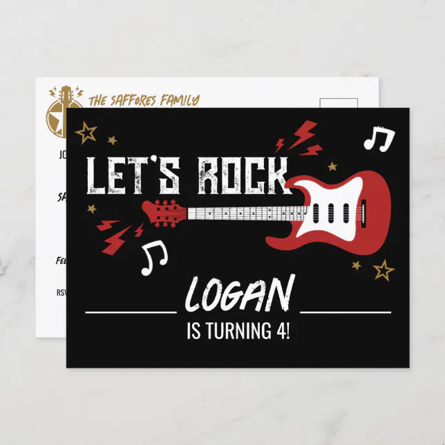 Let's Rock Birthday Music Band Invitation Postcard | Zazzle