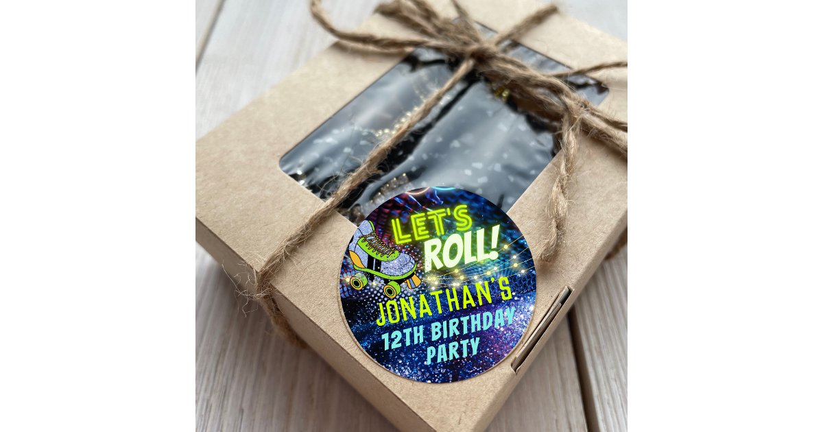 Let's Roll Glow Roller Skating Boys Party Favor Classic Round Sticker ...