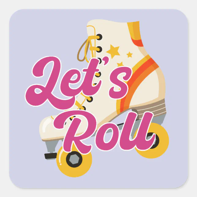 Let's Roll Retro Groovy Roller Skate Square Sticker | Zazzle