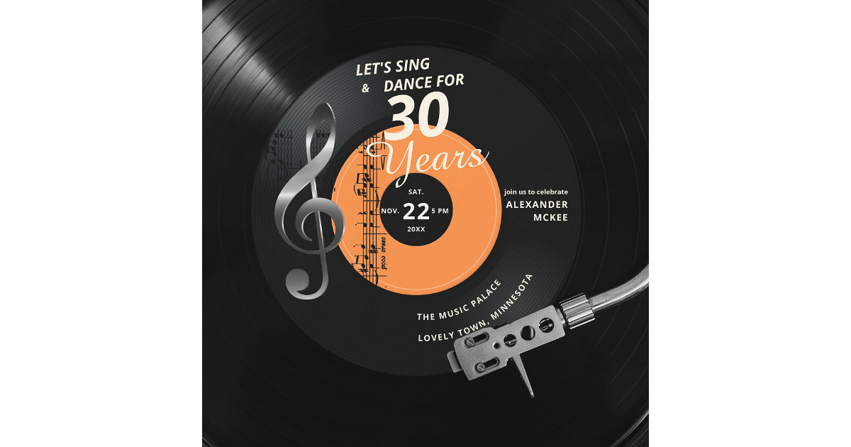 Let's Sing Dance 30 Years Vintage Record Birthday Invitation | Zazzle