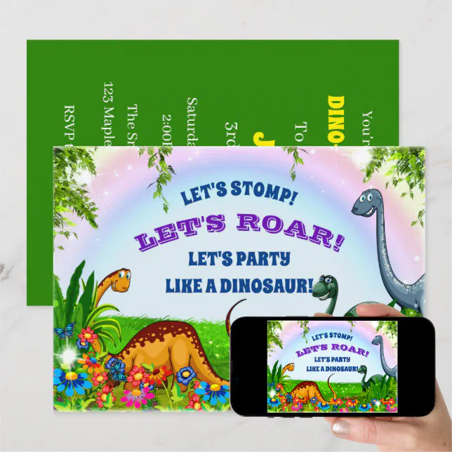 Let's Stomp And Roar Dinosaur Birthday Party Invitation | Zazzle