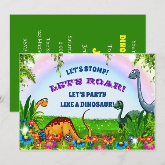 Let's Stomp And Roar Dinosaur Birthday Party Invitation | Zazzle.com