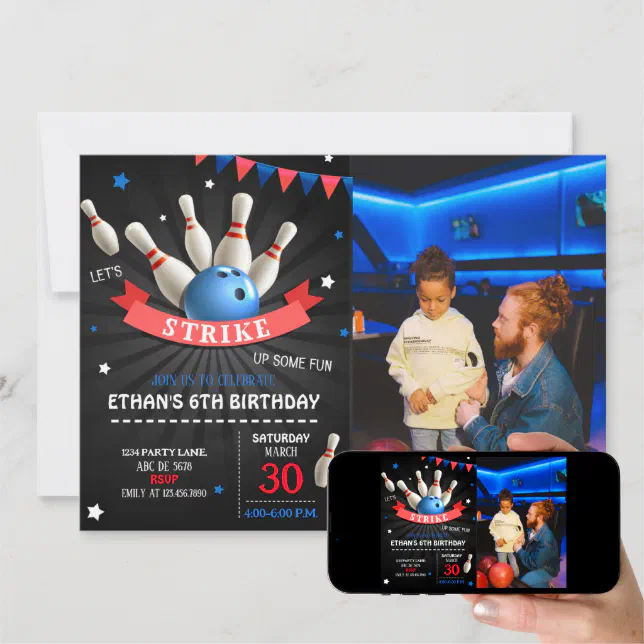 Let's Strike Up Some Fun Bowling Birthday Photo Invitation | Zazzle