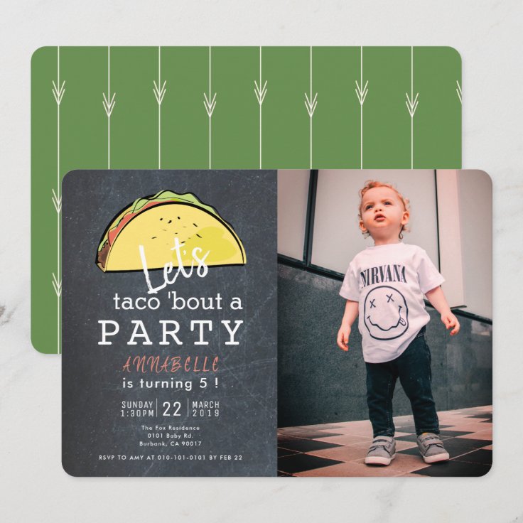 Let's Taco Bout A Party Chalkboard Photo Birthday Invitation | Zazzle