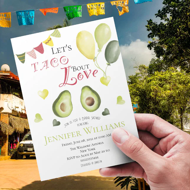 Let's Taco Bout Love Bridal Shower Avocado Fiesta Invitation | Zazzle