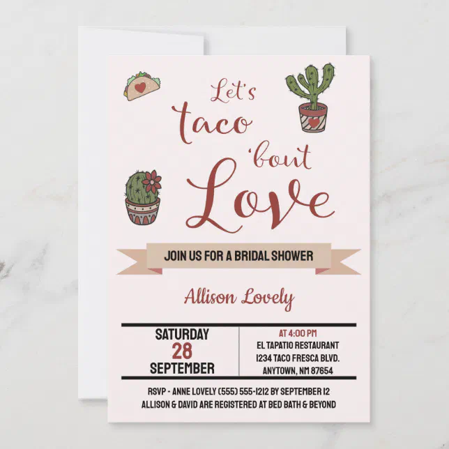 Let's Taco 'bout Love Mexican Theme Bridal Shower Invitation | Zazzle