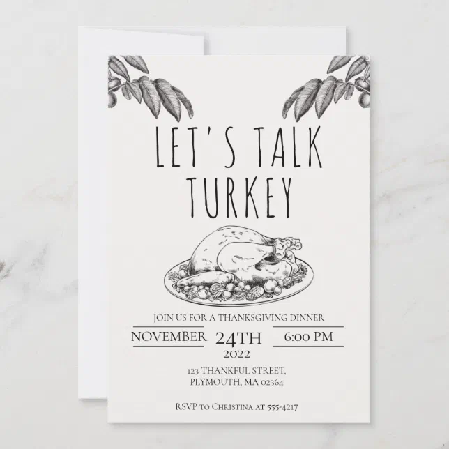 Let's Talk Turkey Thanksgiving Dinner Invitation | Zazzle